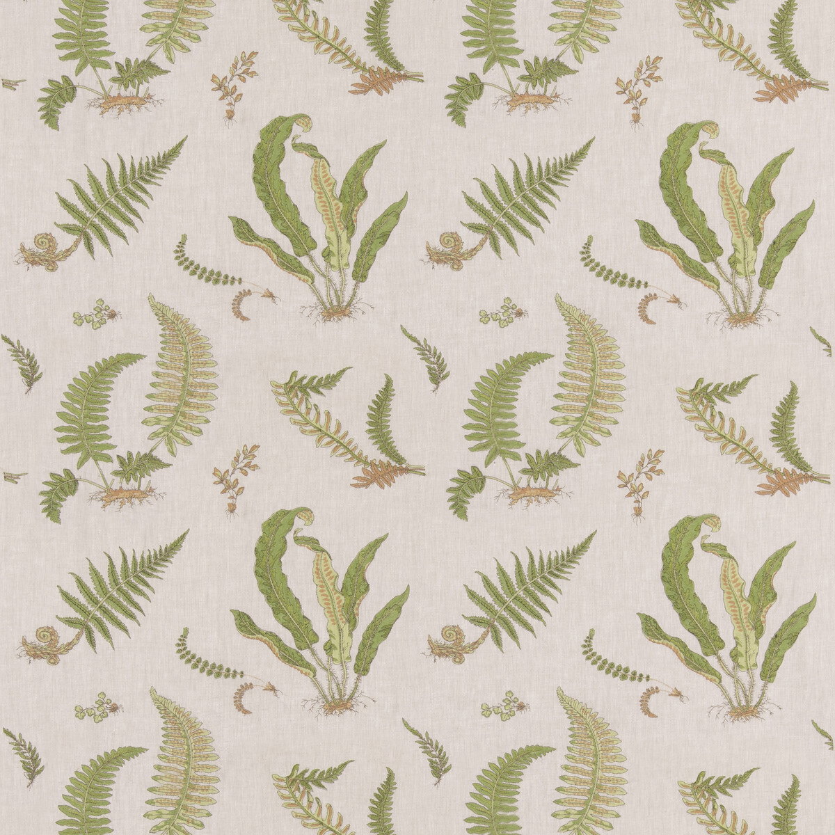 GP & J Baker Ferns Embroidery Green/Natural Fabric | OnlineFabricStore