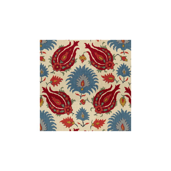 Brunschwig & Fils Kashmiri Linen Print Pomegranate/Blue Fabric ...