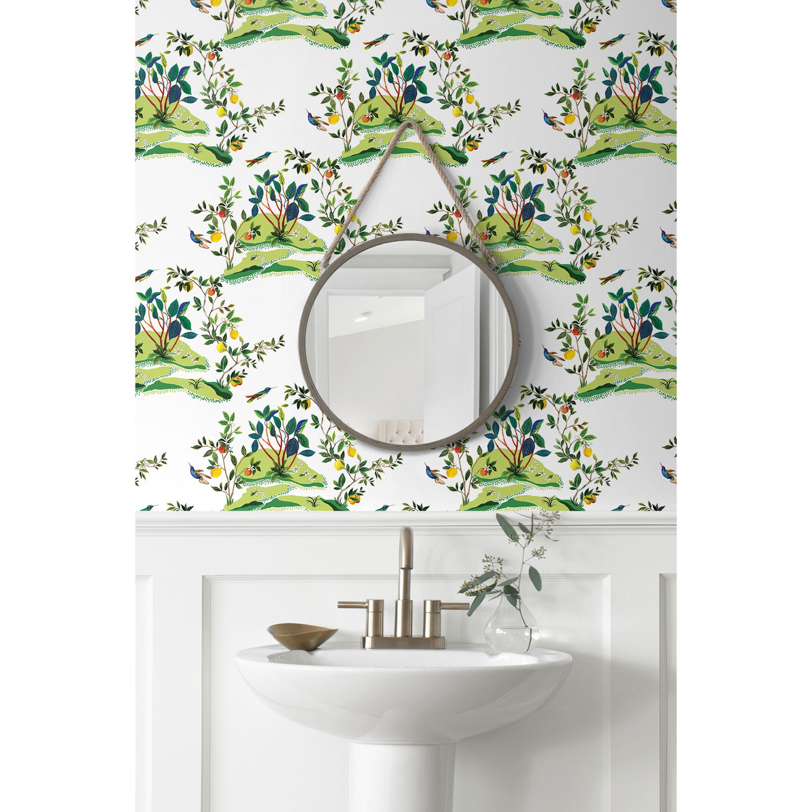 Daisy Bennett Citrus Hummingbird White Wallpaper | OnlineFabricStore