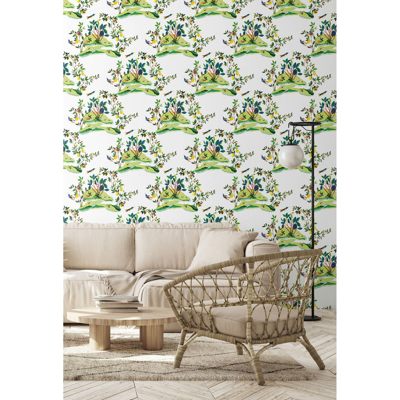 Daisy Bennett Citrus Hummingbird White Wallpaper | OnlineFabricStore