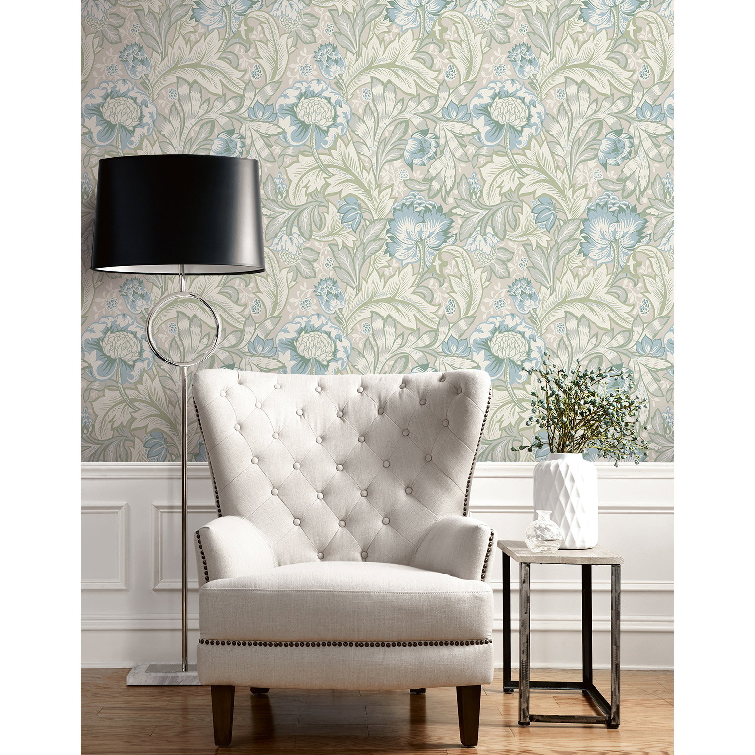 Seabrook Designs Acanthus Garden Powder Blue & Green Mist Wallpaper ...