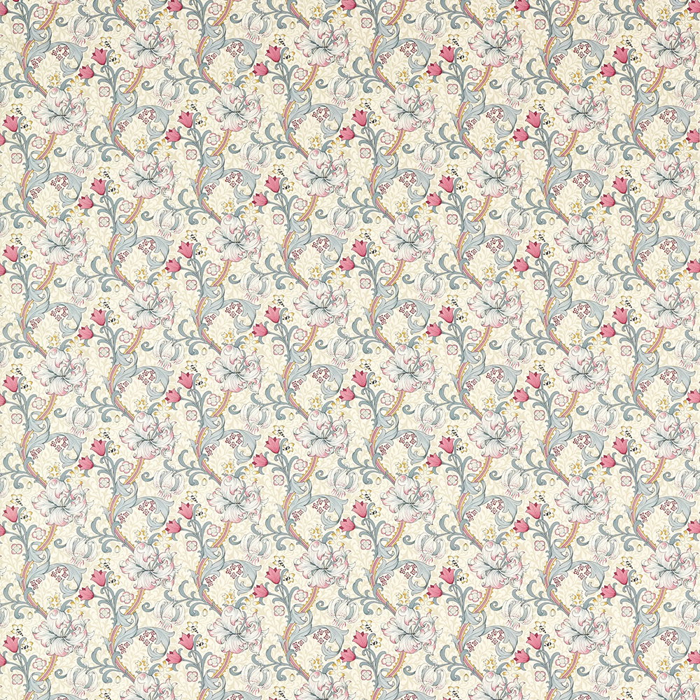 Clarke & Clarke Golden Lily Dove/Plum Fabric | OnlineFabricStore