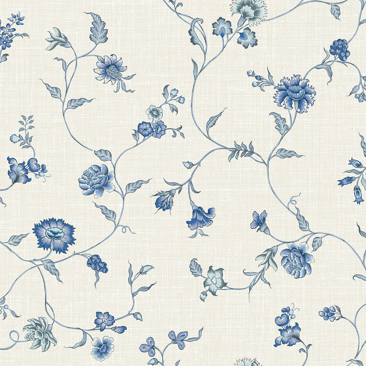 Seabrook Designs Florale Trail French Blue Wallpaper | OnlineFabricStore
