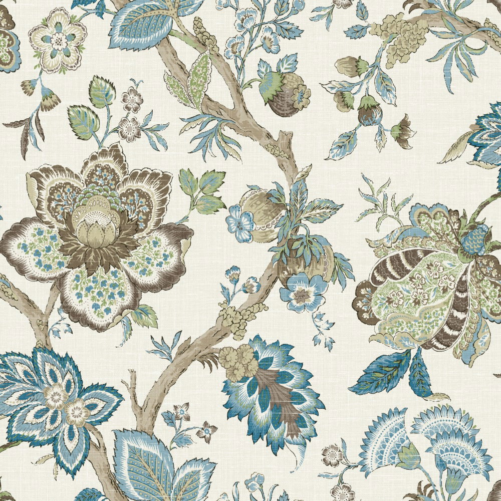 Seabrook Designs Bernadette Linen Hickory Smoke & Blue Bell Fabric ...