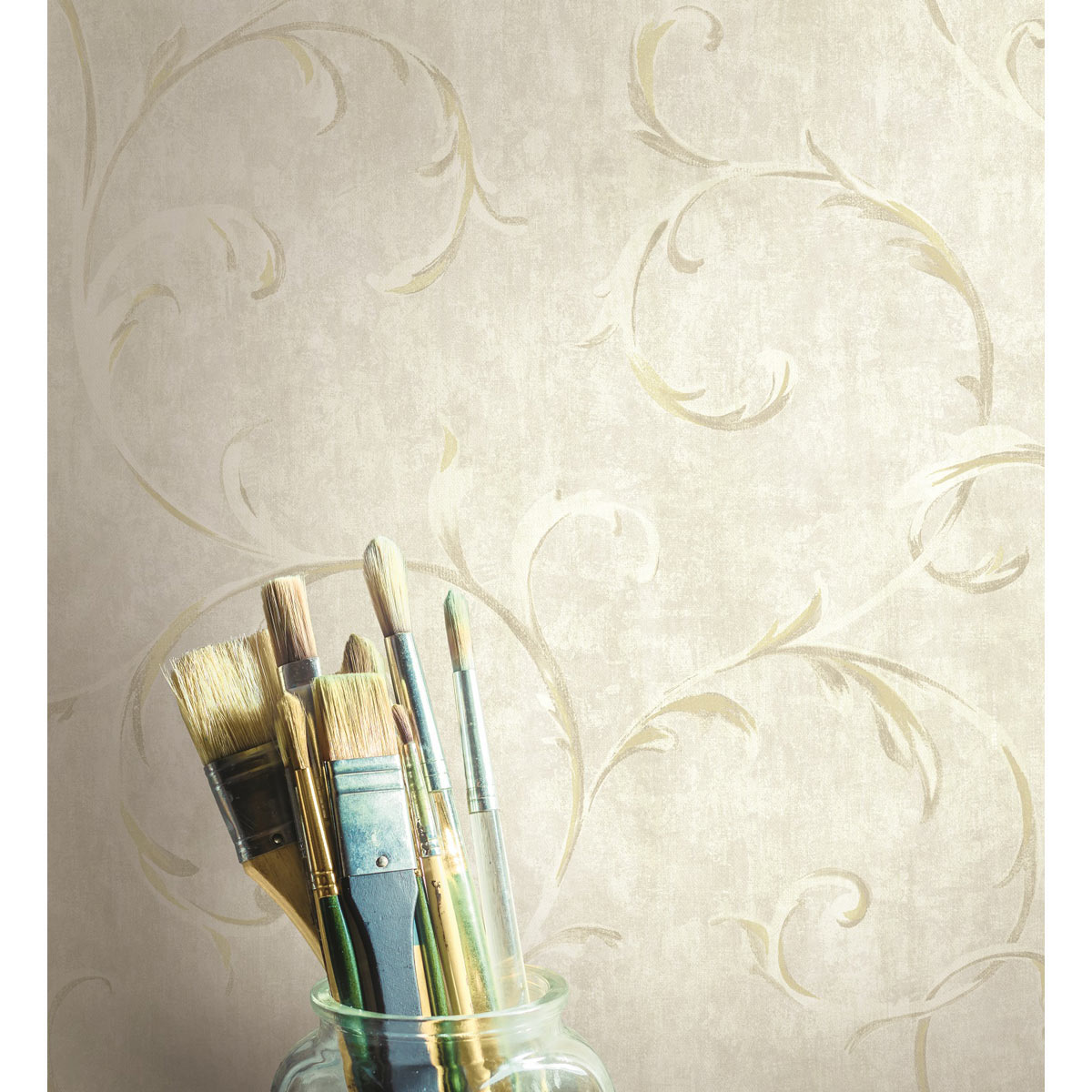 Seabrook Designs Scroll Metallic Gold & Beige Wallpaper | OnlineFabricStore