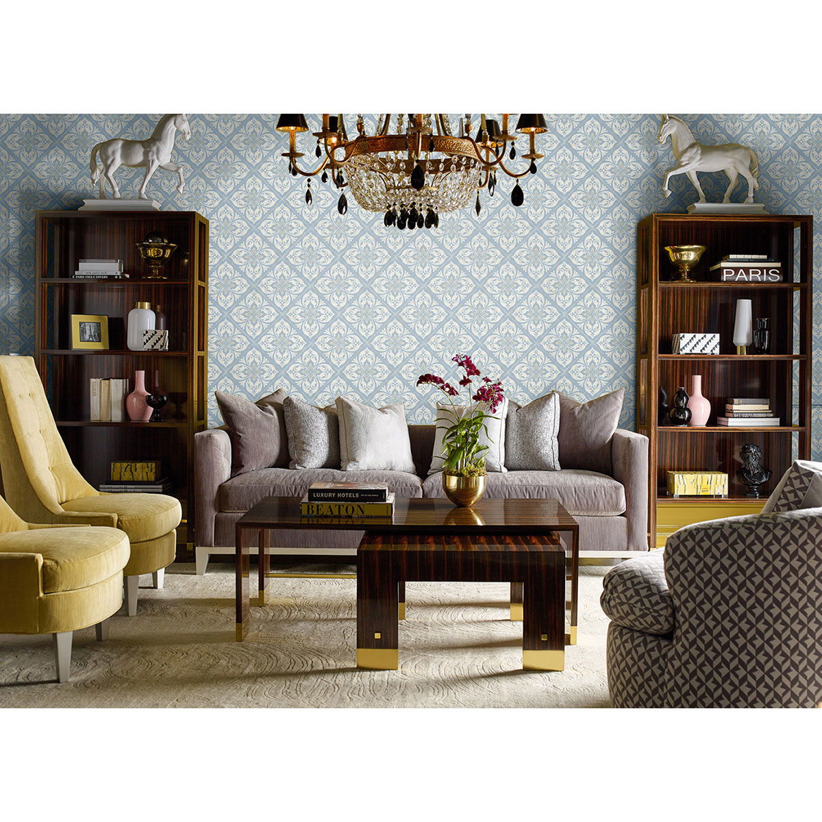 Lillian August Plumosa Tile Carolina Blue & Arrowroot Wallpaper ...