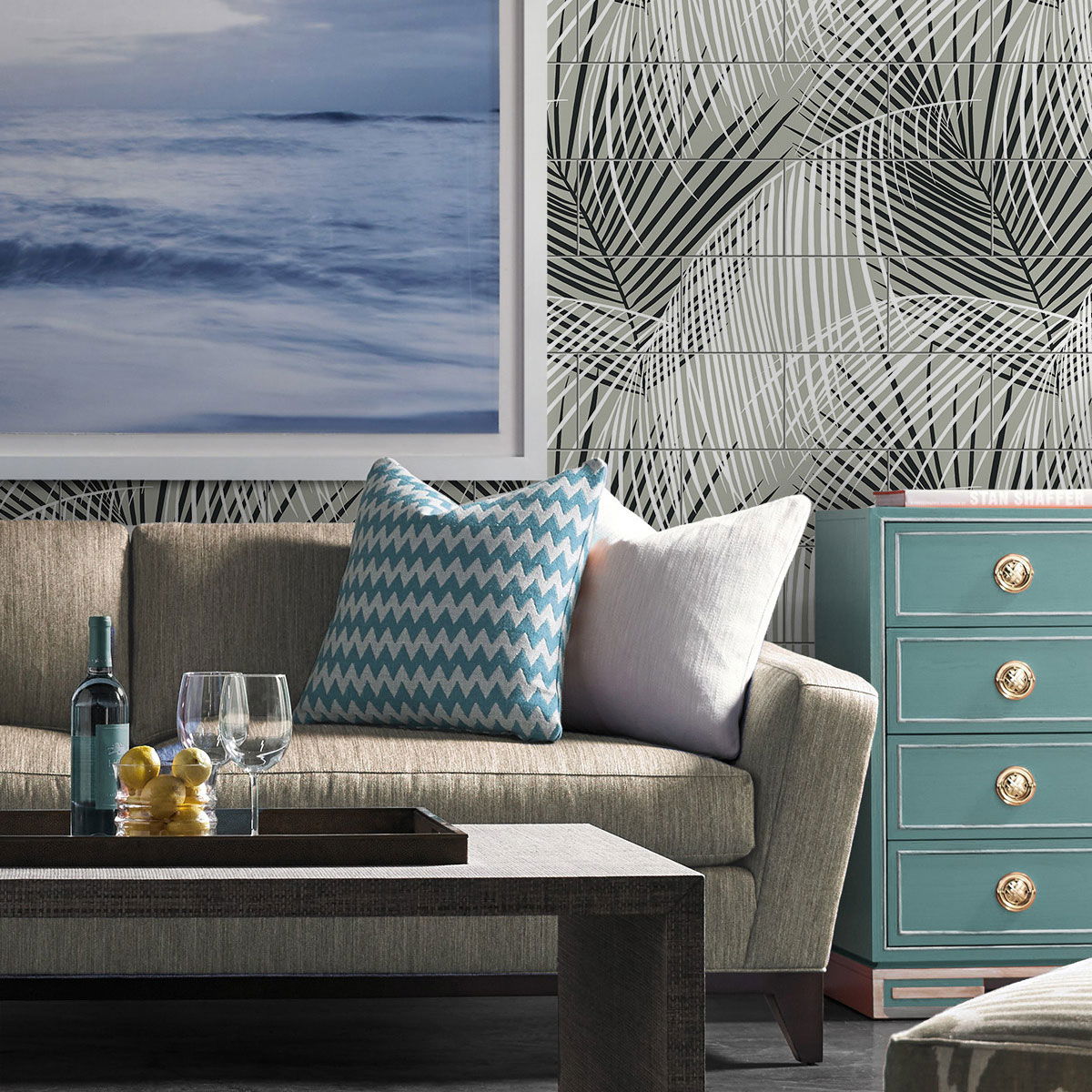 Lillian August Peel & Stick Palm Tile Ebony & Fieldstone Wallpaper ...