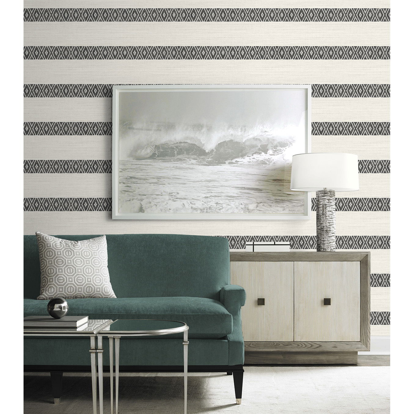 Lillian August Alani Geo Stripe Charcoal Wallpaper | OnlineFabricStore
