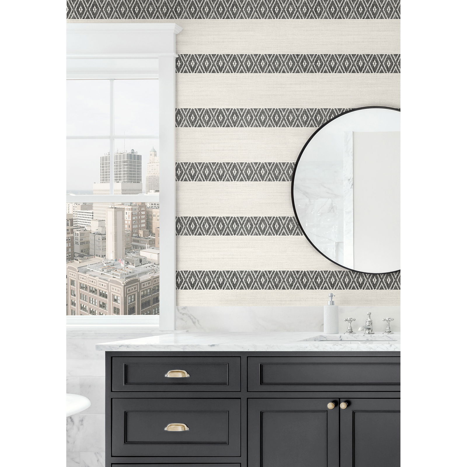 Lillian August Alani Geo Stripe Charcoal Wallpaper | OnlineFabricStore