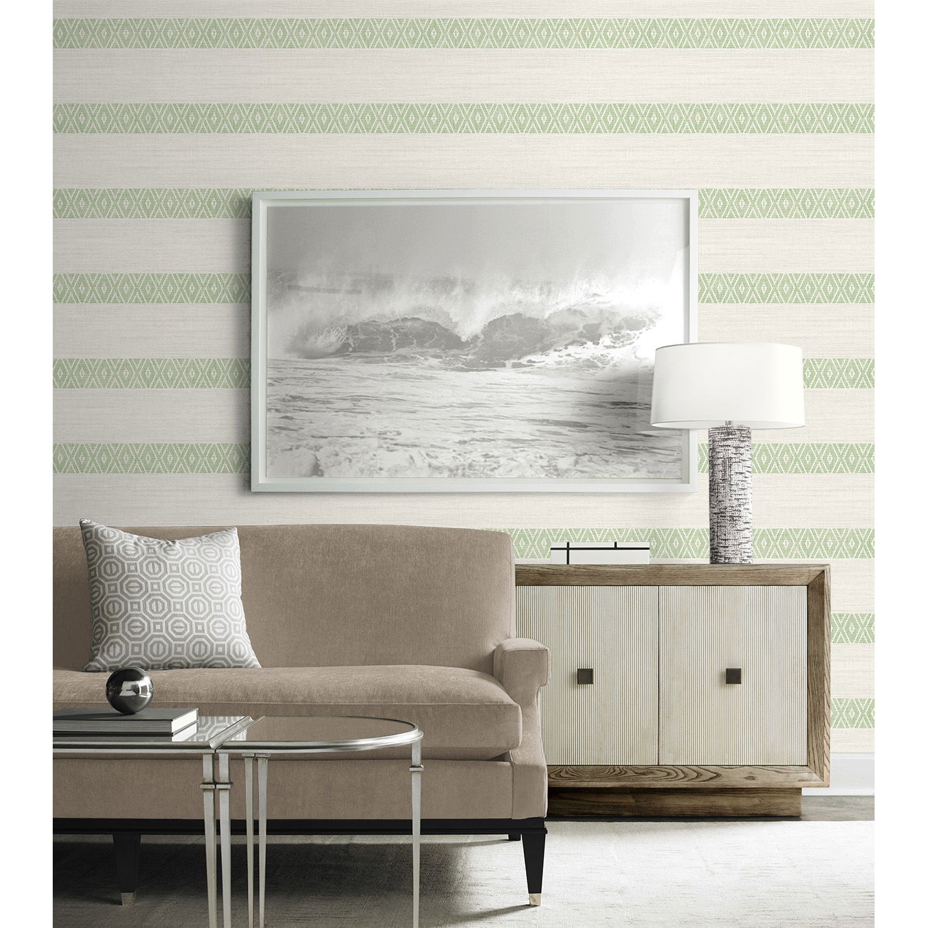 Lillian August Alani Geo Stripe Aloe Wallpaper | OnlineFabricStore