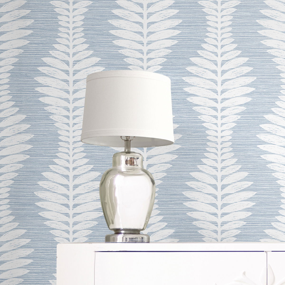 Lillian August Carina Leaf Ogee Charlotte Blue Wallpaper | OnlineFabricStore