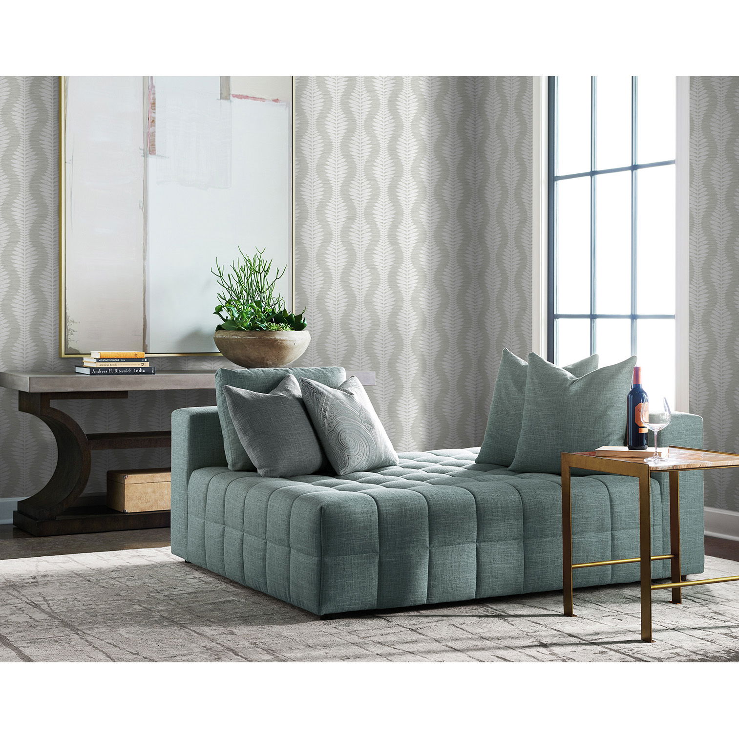 Lillian August Carina Leaf Ogee Sea Salt Wallpaper | OnlineFabricStore