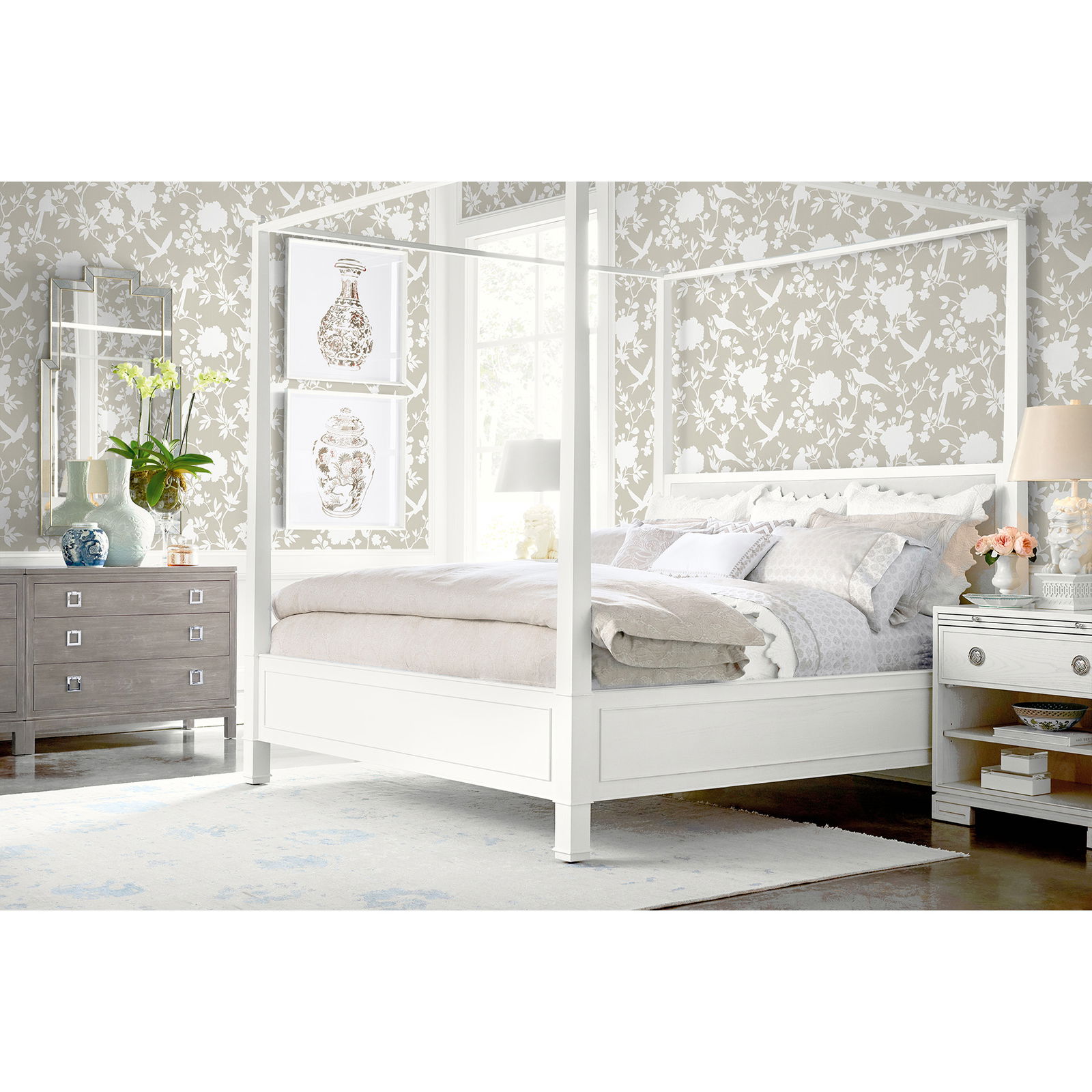 Lillian August Kauai Bird Toile Argos Grey Wallpaper | OnlineFabricStore