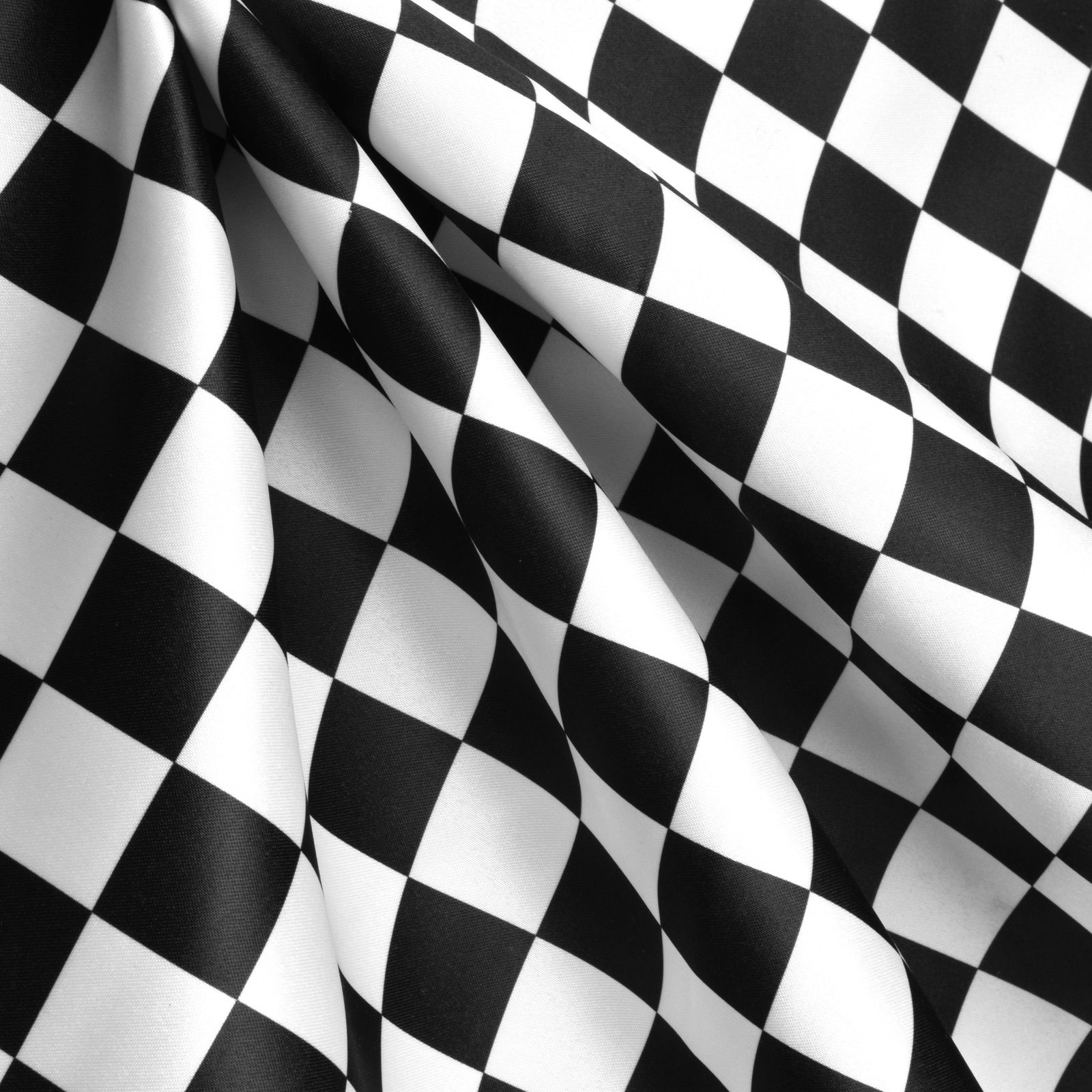 White/Black Checker Matte Satin Fabric | OnlineFabricStore