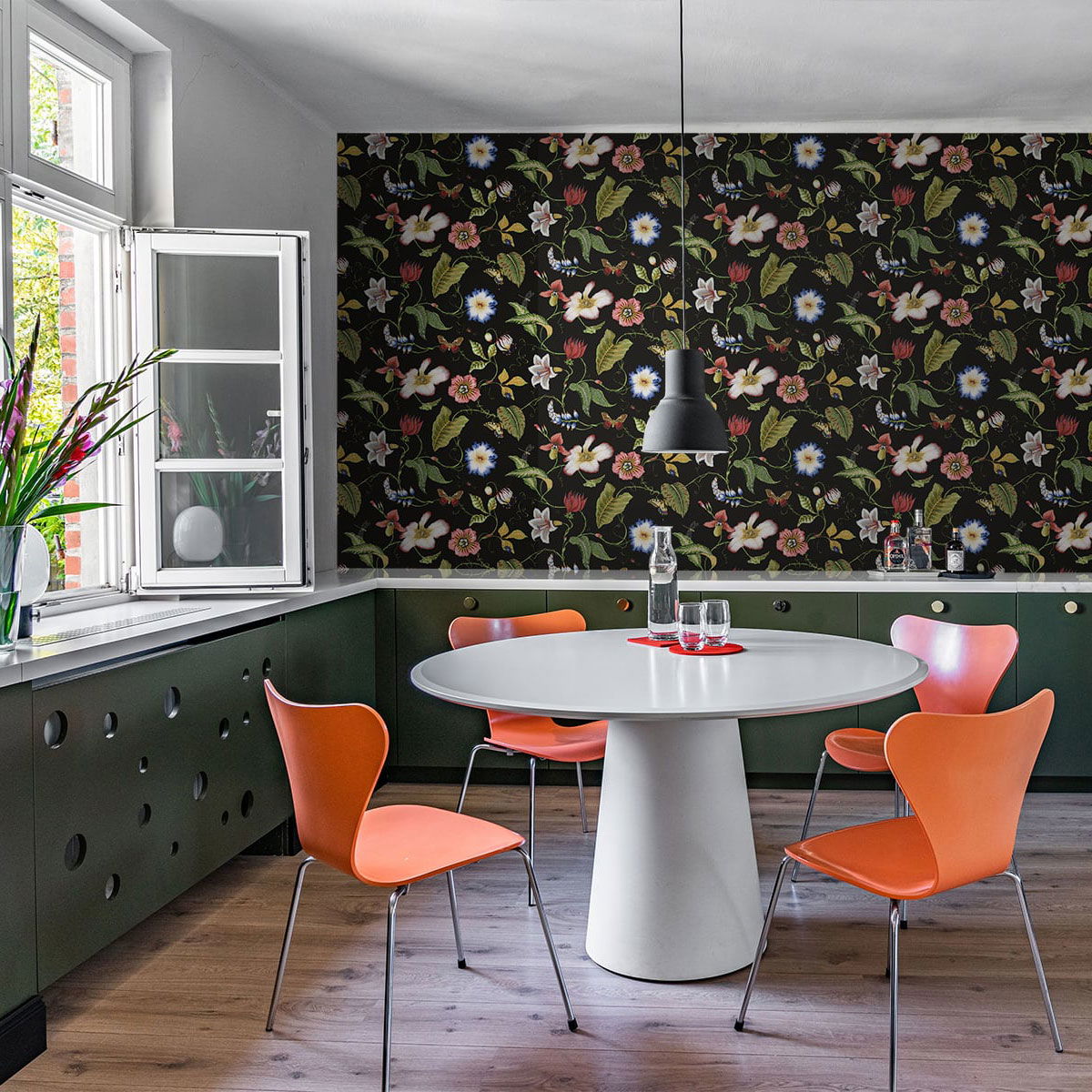 NextWall Peel & Stick Summer Garden Floral Jet Black Wallpaper ...