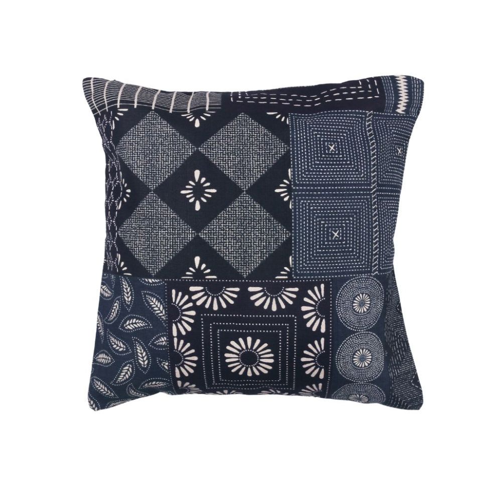 19" x 19" Kantha Patchwork Navy Decorative Pillow Cover | OnlineFabricStore