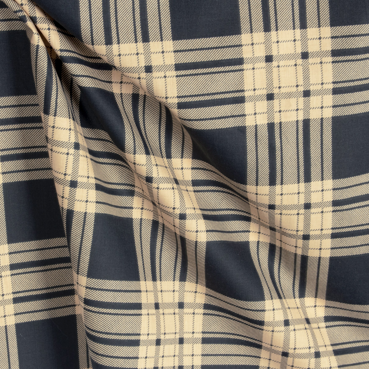 Navy/Tan Kilt Tartan Plaid Fabric | OnlineFabricStore