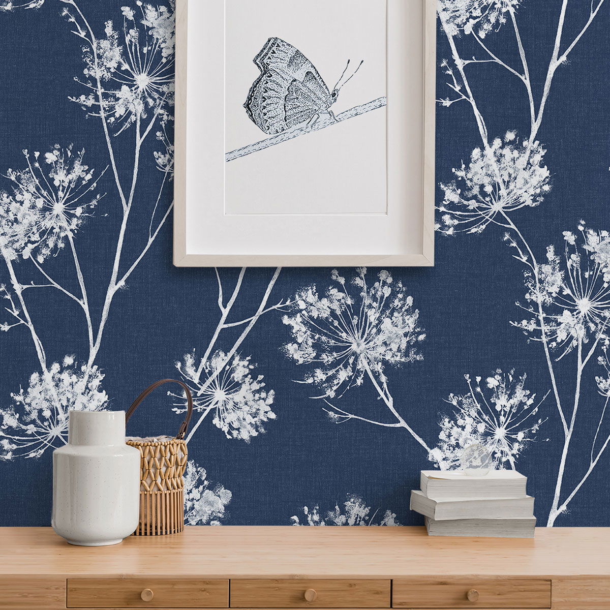 Seabrook Designs One O'Clock Denim Blue Prepasted Wallpaper ...