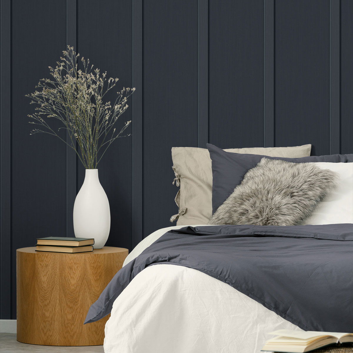 Seabrook Designs Faux Board and Batten Dark Blue Prepasted Wallpaper ...