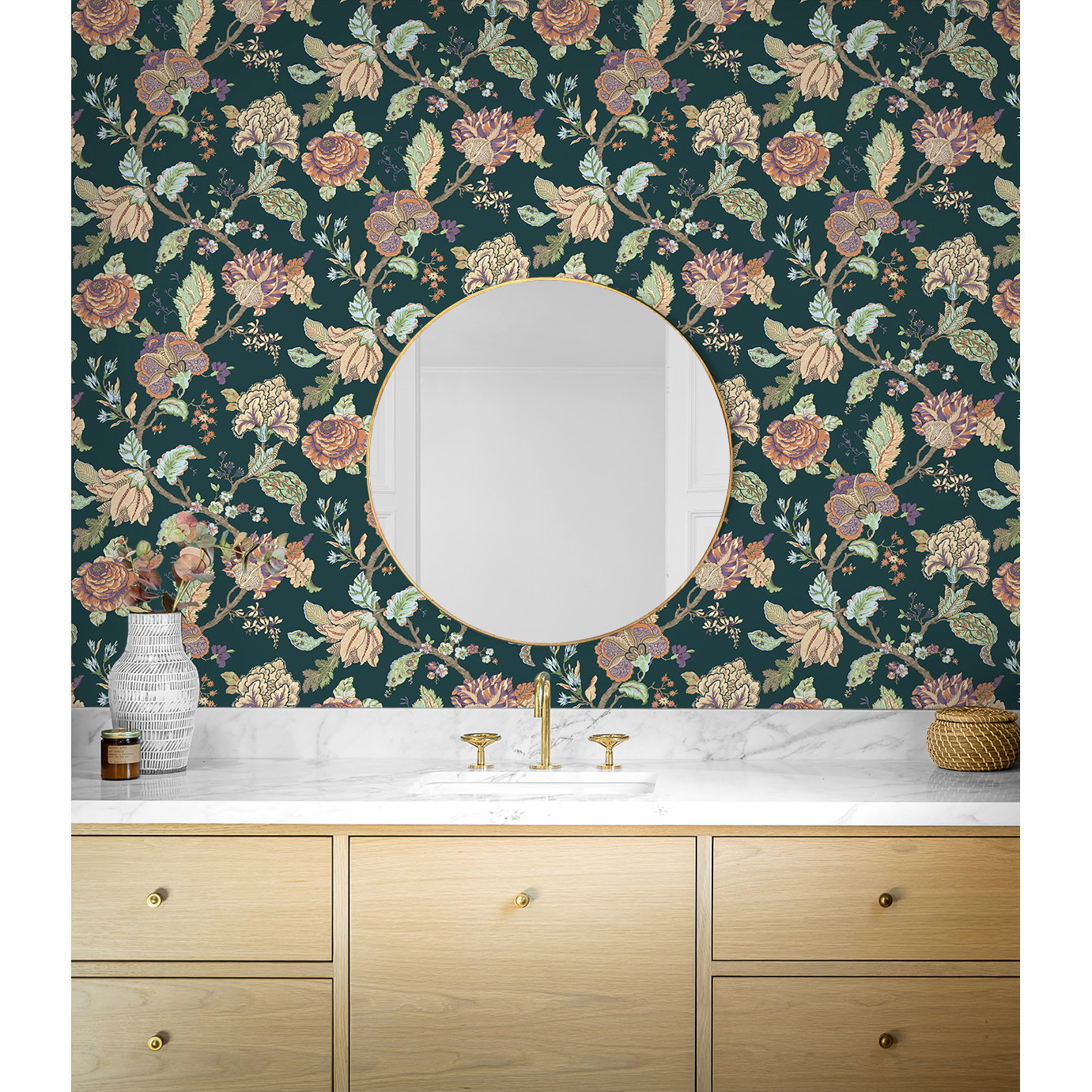 Seabrook Designs Lana Jacobean Victorian Jade Prepasted Wallpaper ...