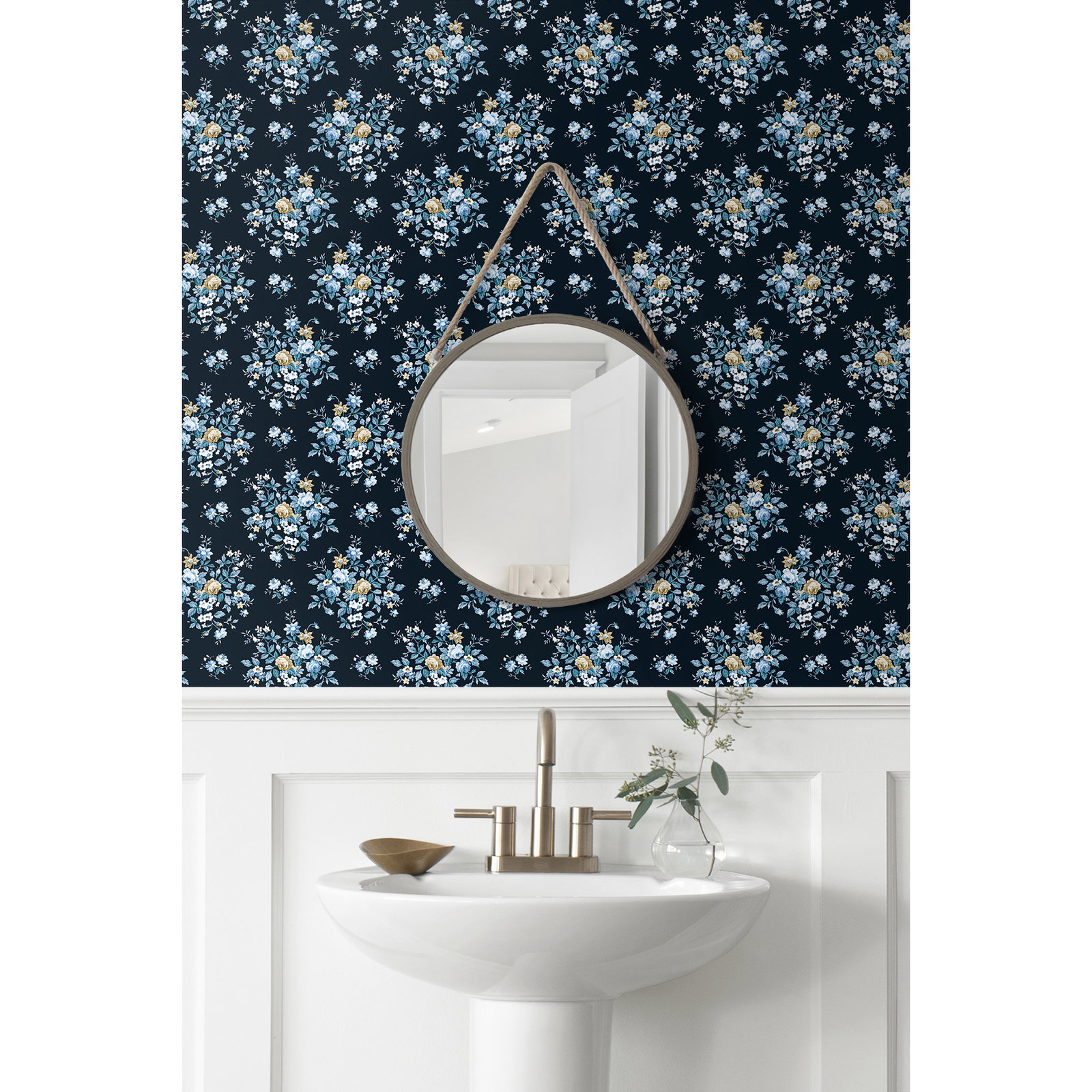 Seabrook Designs Floral Bouquet Midnight Blue & Toffee Prepasted ...