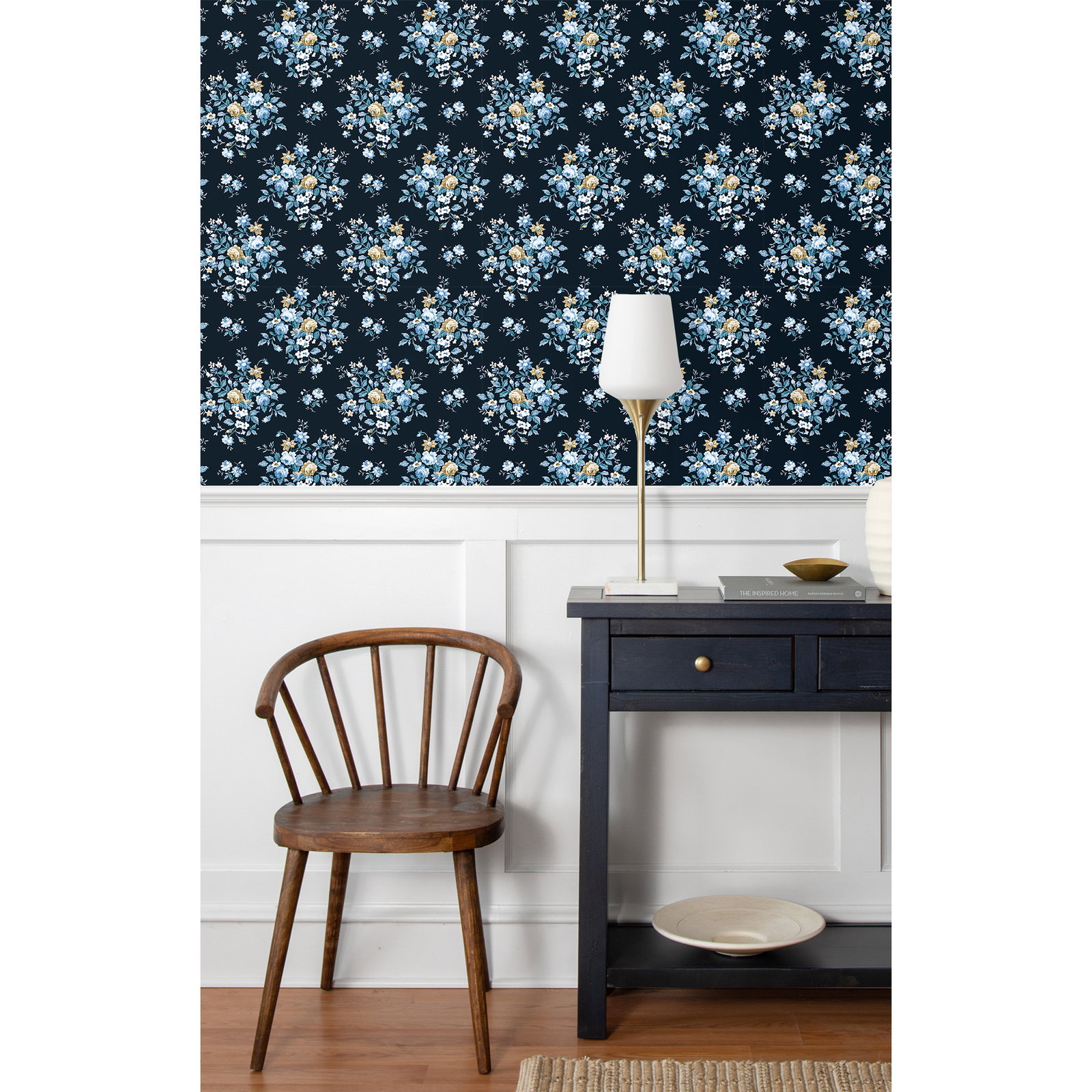 Seabrook Designs Floral Bouquet Midnight Blue & Toffee Prepasted ...