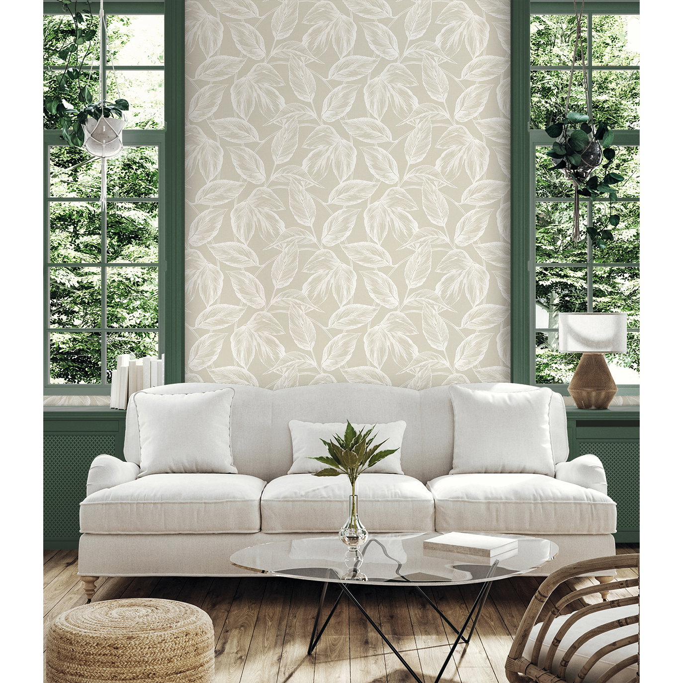 Seabrook Designs Beckett Sketched Leaves Oat Wallpaper | OnlineFabricStore