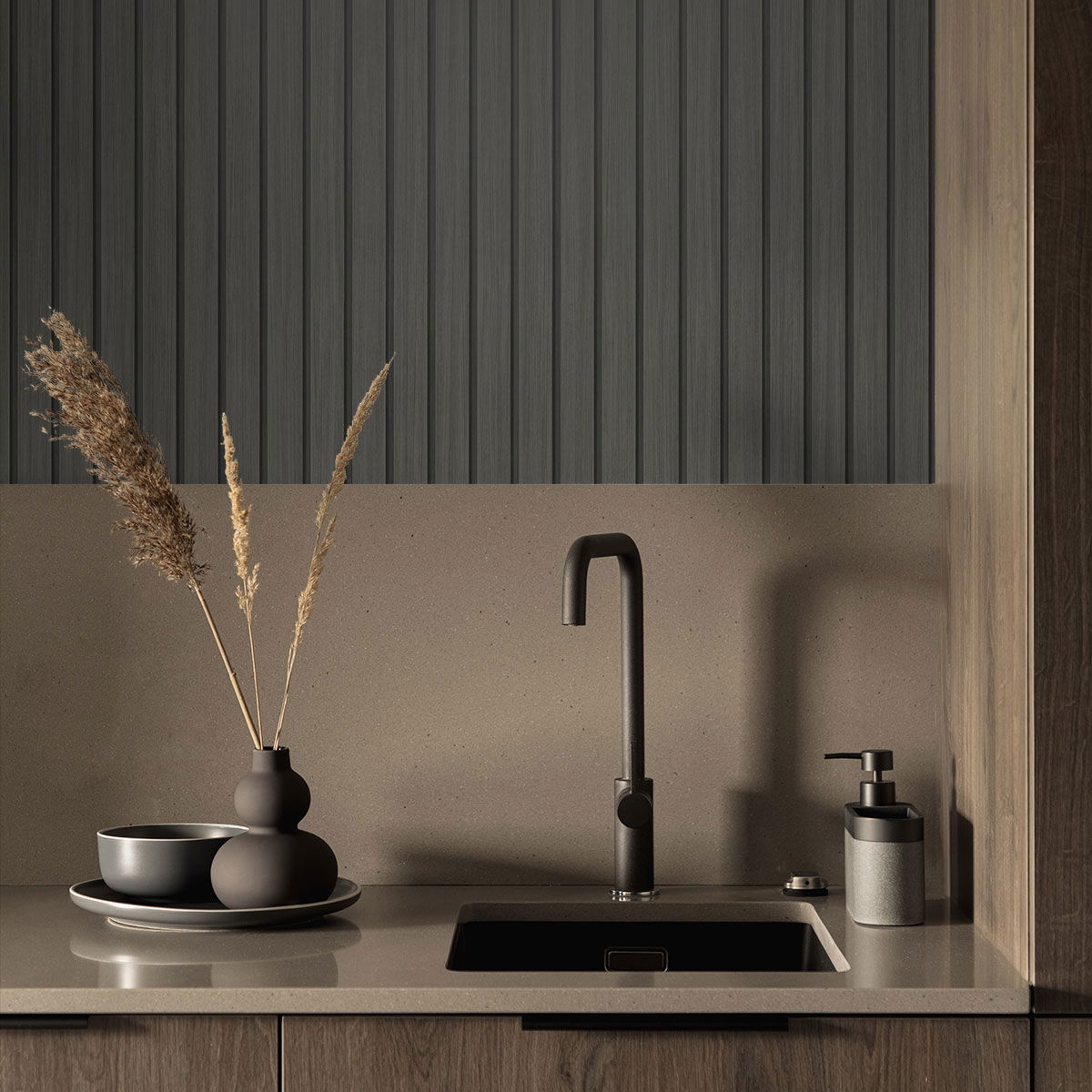 Stacy Garcia Home Peel & Stick Faux Wooden Slats Charcoal Wallpaper ...