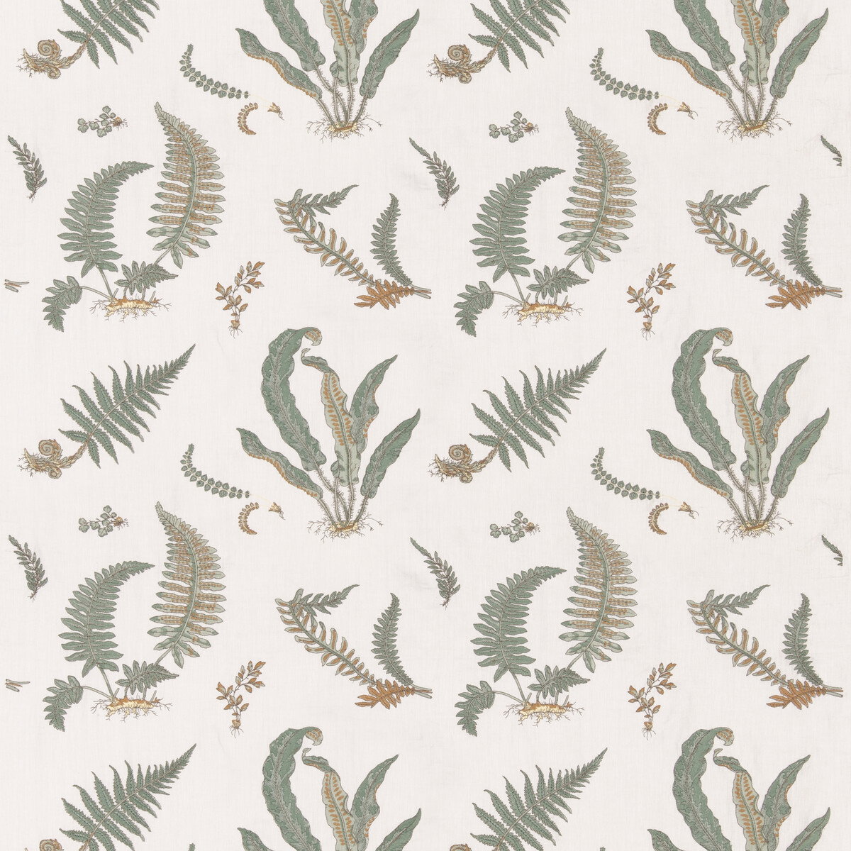 GP & J Baker Ferns Embroidery Verdigris Fabric | OnlineFabricStore